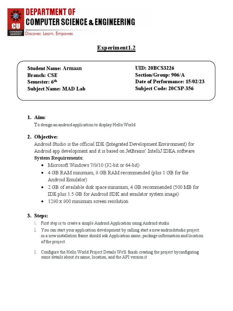 EXP 2 MAD LAB - Armaan Verma | PDF | Android (Operating System ...