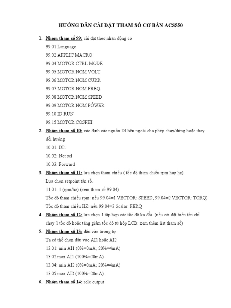 HƯỚNG DẪN CÀI ĐẶT ACS550 | PDF