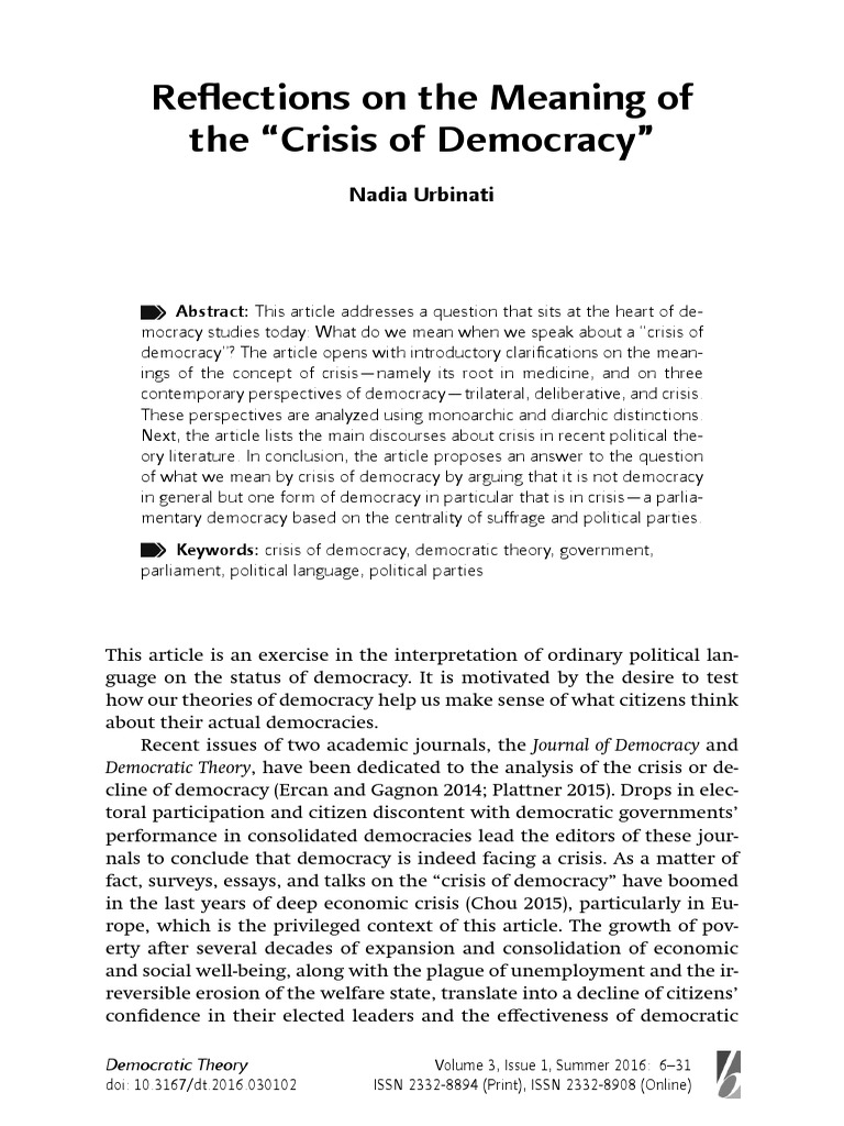 Reflections on the Meaning of the “Crisis of Democracy” (Democratic ...