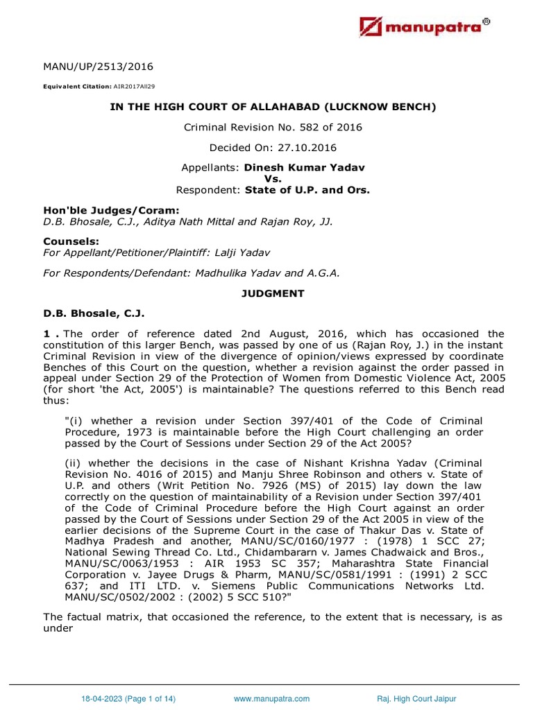Dinesh Kumar Yadav Vs State of UP and Ors 27102016UP2016151216163121274COM512213 | PDF ...