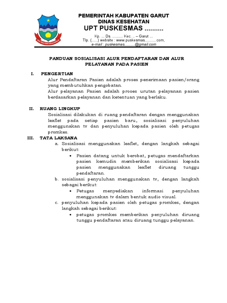 PANDUAN SOSIALISAI ALUR PENDAFTARAN DAN ALUR PELAYANAN PASIEN | PDF