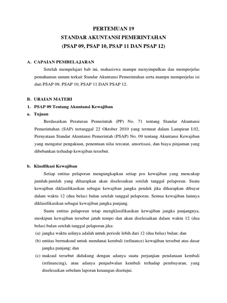 Pertemuan 19 - Psap 09-Psap 12 | PDF | Pengelolaan Keuangan & Uang