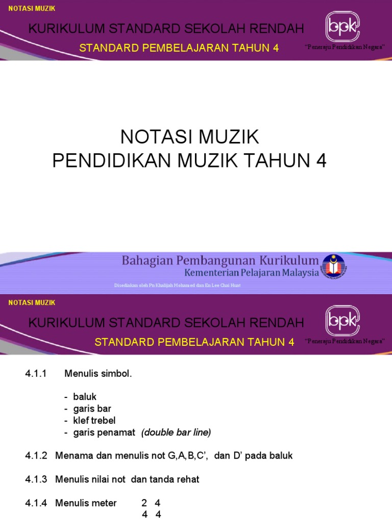 Notasi Muzik Kursus Ju Muzik Tahun 4 | PDF
