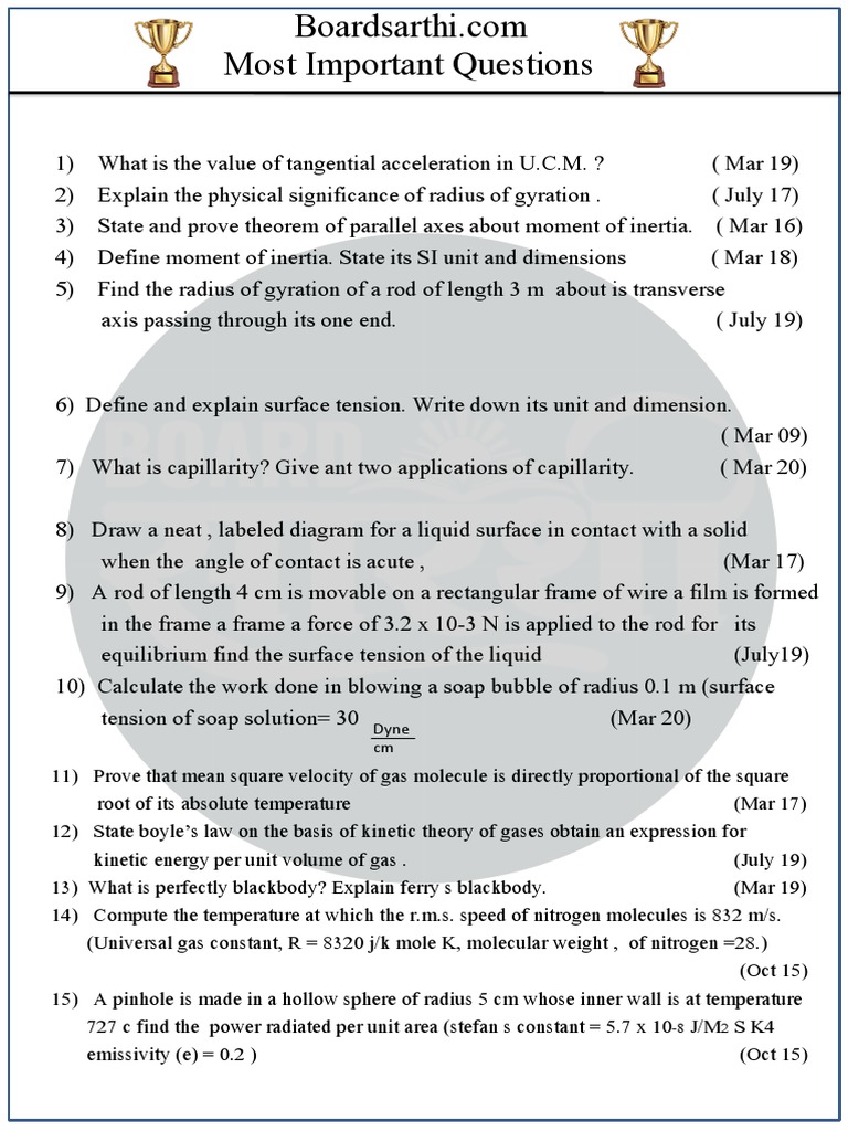 Essential Physics Questions for Exams | PDF | Inductor | Gases
