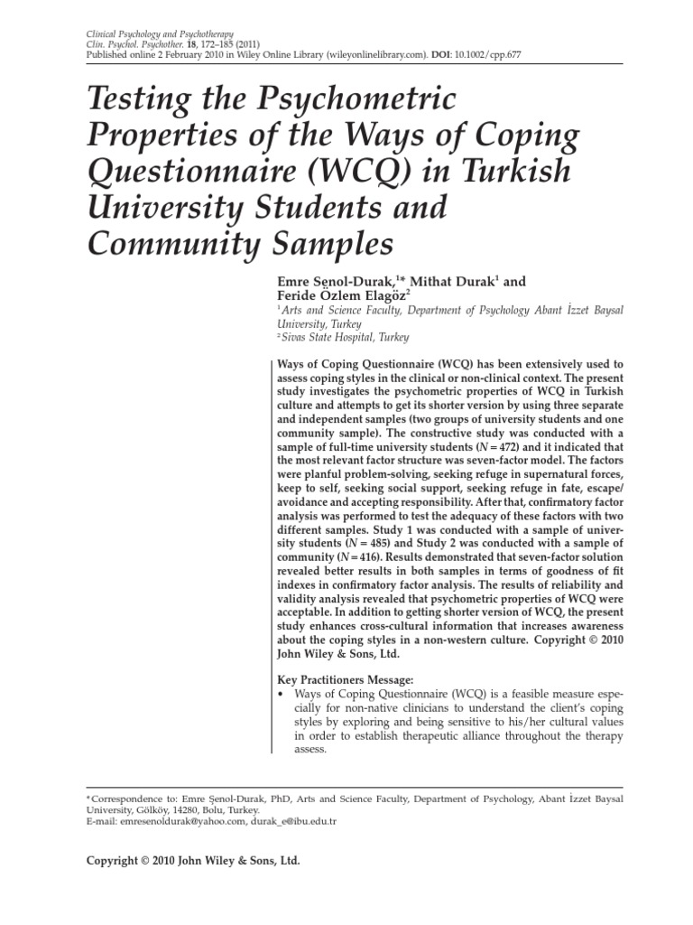 Ways of Coping Questionnaire WCQ Toad | Download Free PDF | Factor ... Ways of Coping Questionnaire WCQ Toad | Download Free PDF | Factor ...