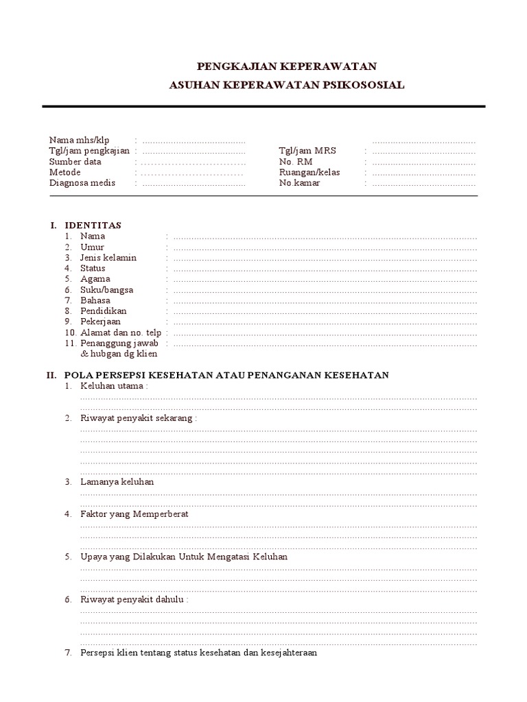 Form Pengkajian Psikososial PJJ | PDF