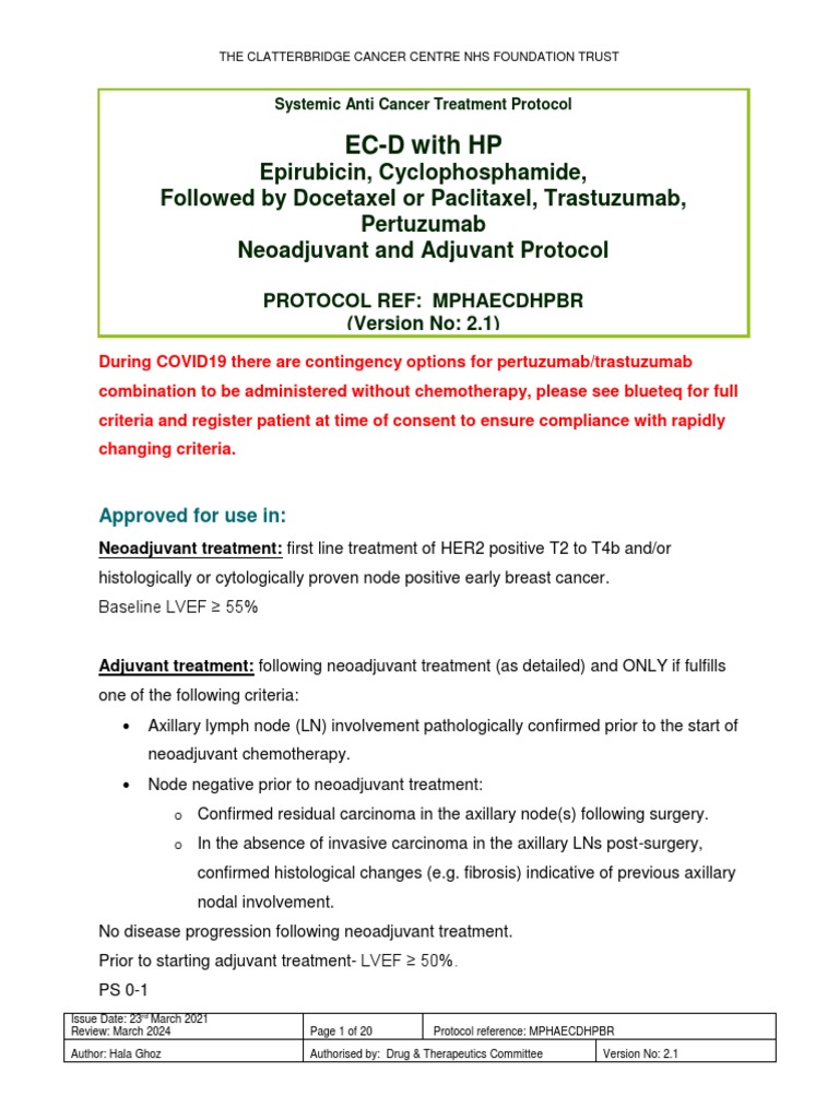 EC-D With HP Epirubicin Cyclophosphamide Followed by Docetaxel ...