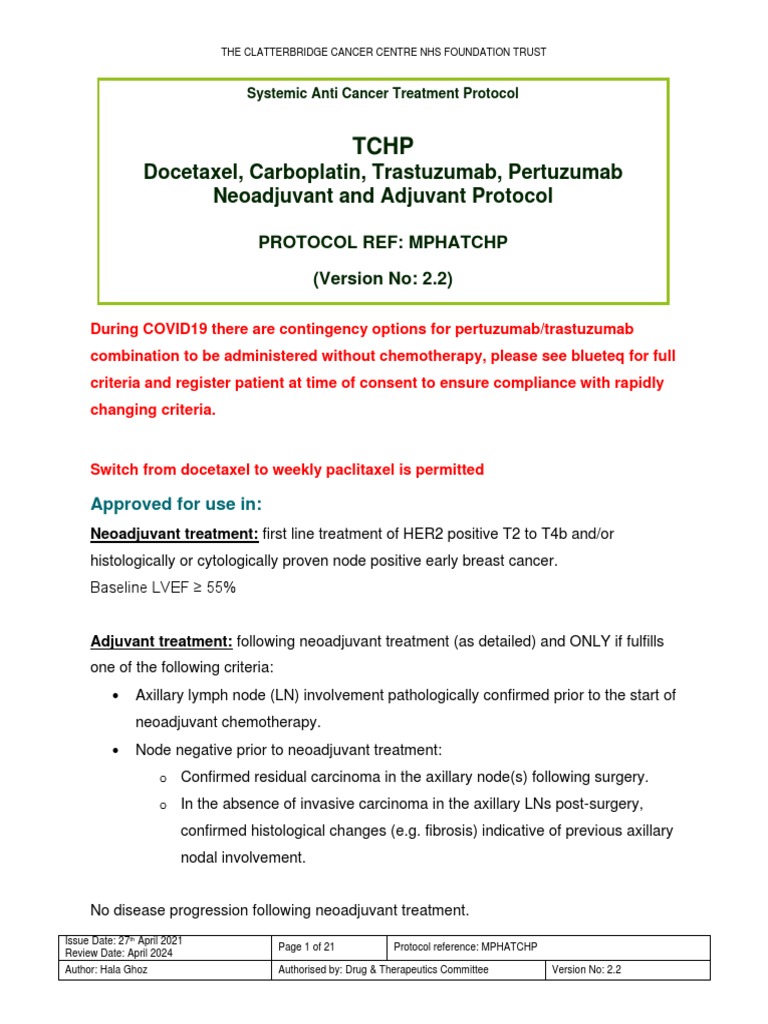 TCHP-Docetaxel Carboplatin Trastuzumab Pertuzumab Neoadjuvant Adjuvant ...