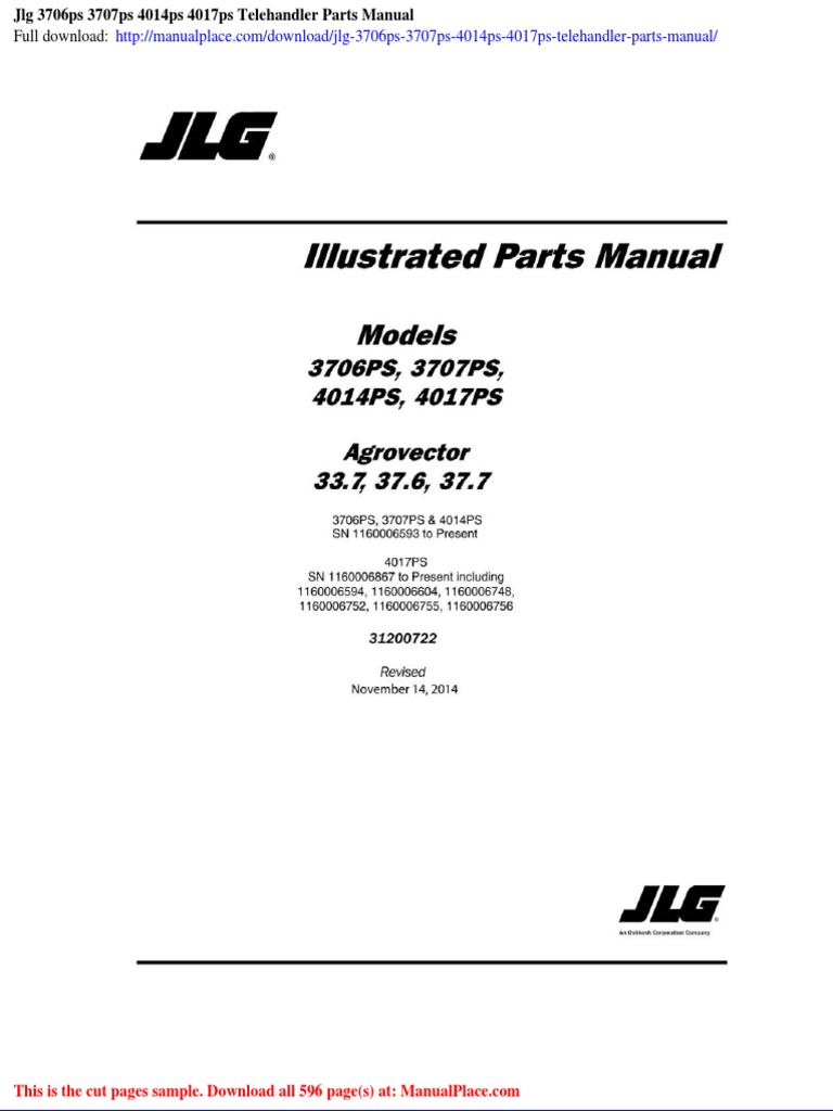 JLG 3706ps 3707ps 4014ps 4017ps Telehandler Parts Manual | PDF | Axle ...