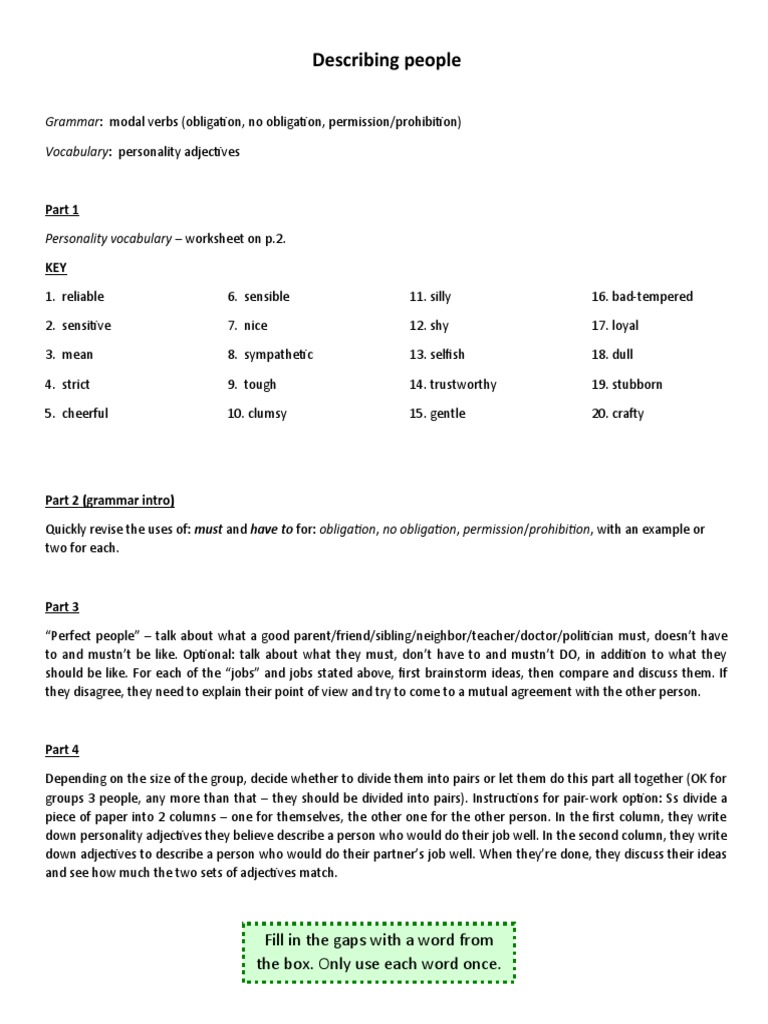Describing People Lesson Plan B1 | PDF | Linguistics