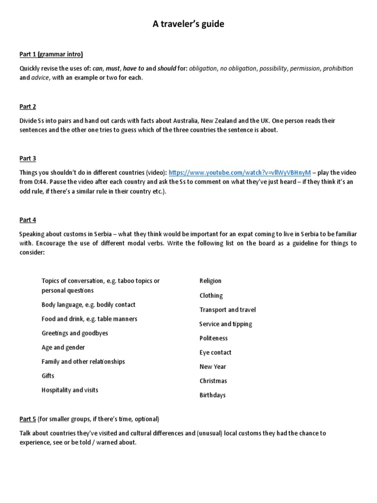 A Traveler's Guide Lesson Plan B1 | PDF | Foreign Language Studies ...