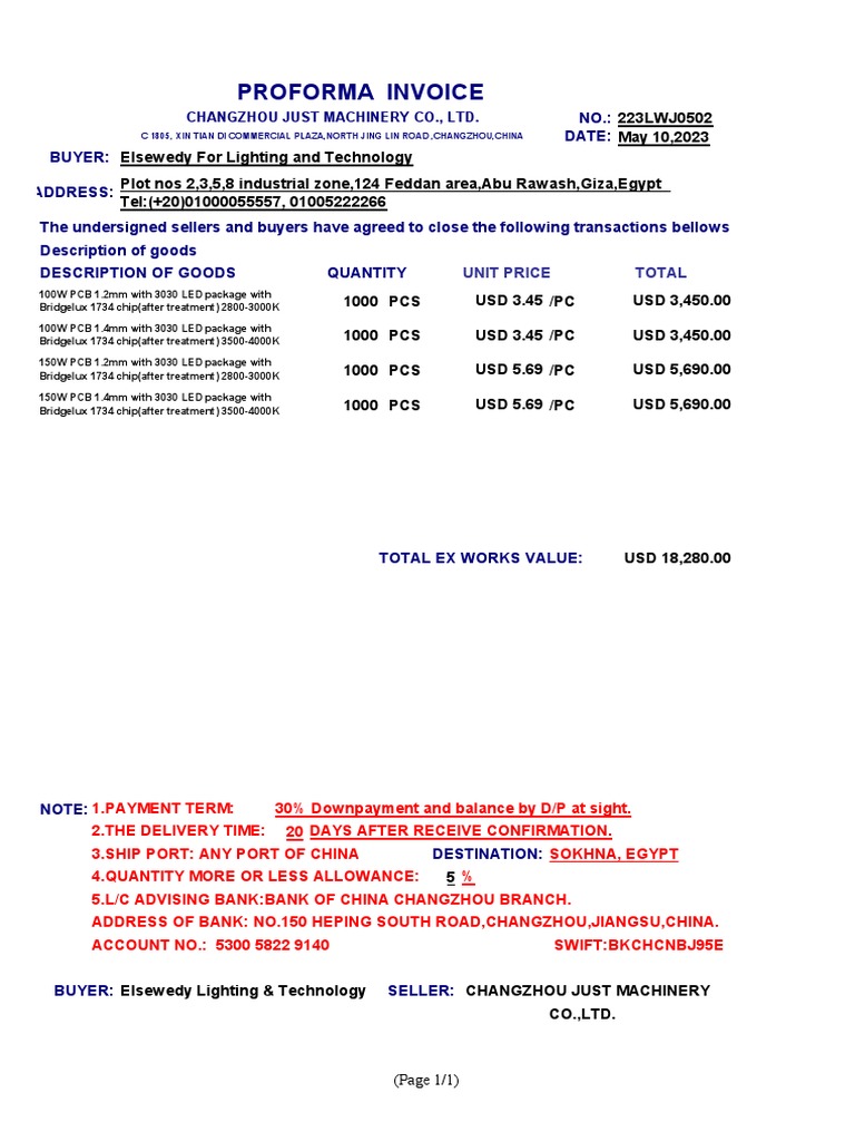 LED PCB Proforma Invoice May 2023 | PDF | Computers | Technology & Engineering