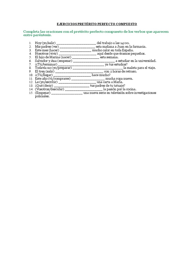 Pretérito Perfecto Compuesto | PDF