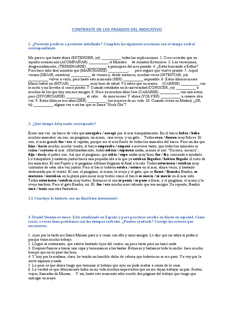 Ejercicios de contraste de pasados | PDF | Artes del Lenguaje y ...
