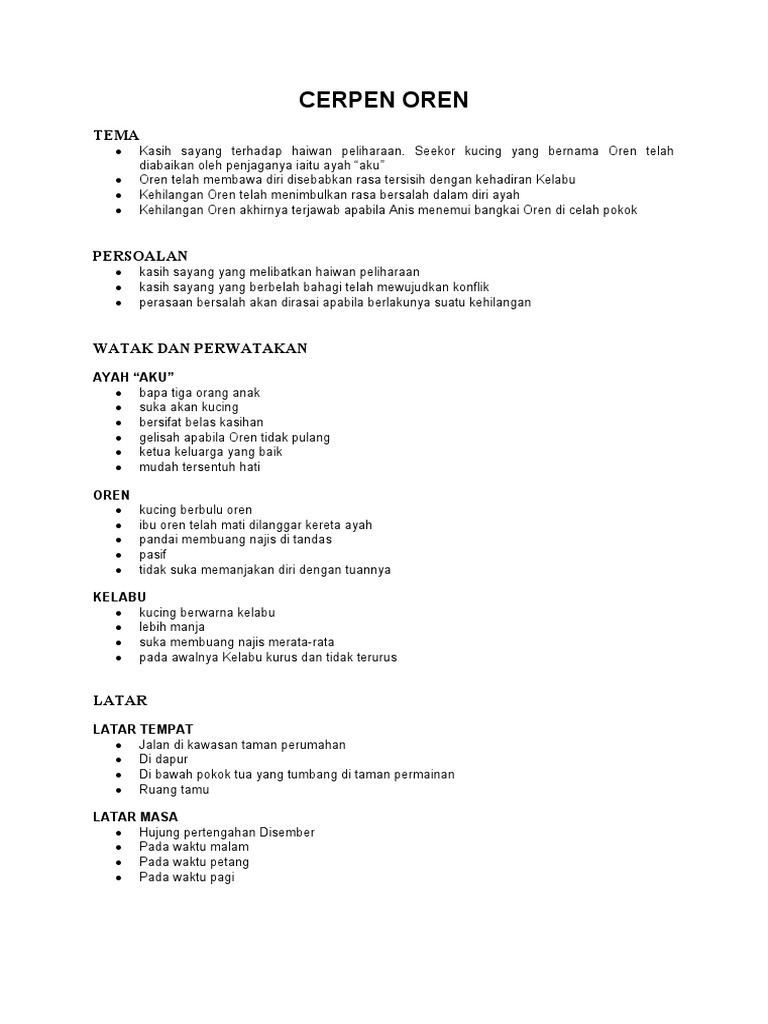 Ting 1 Nota Cerpen Oren | PDF