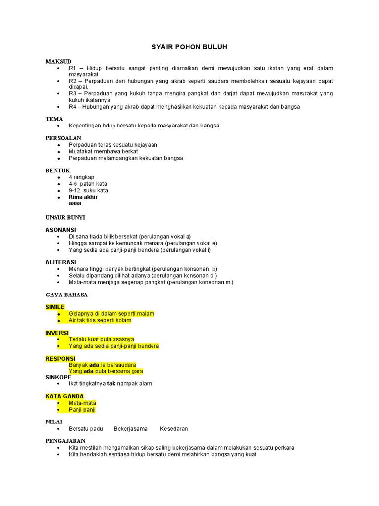 Ting 1 Nota SYAIR POHON BULUH | PDF
