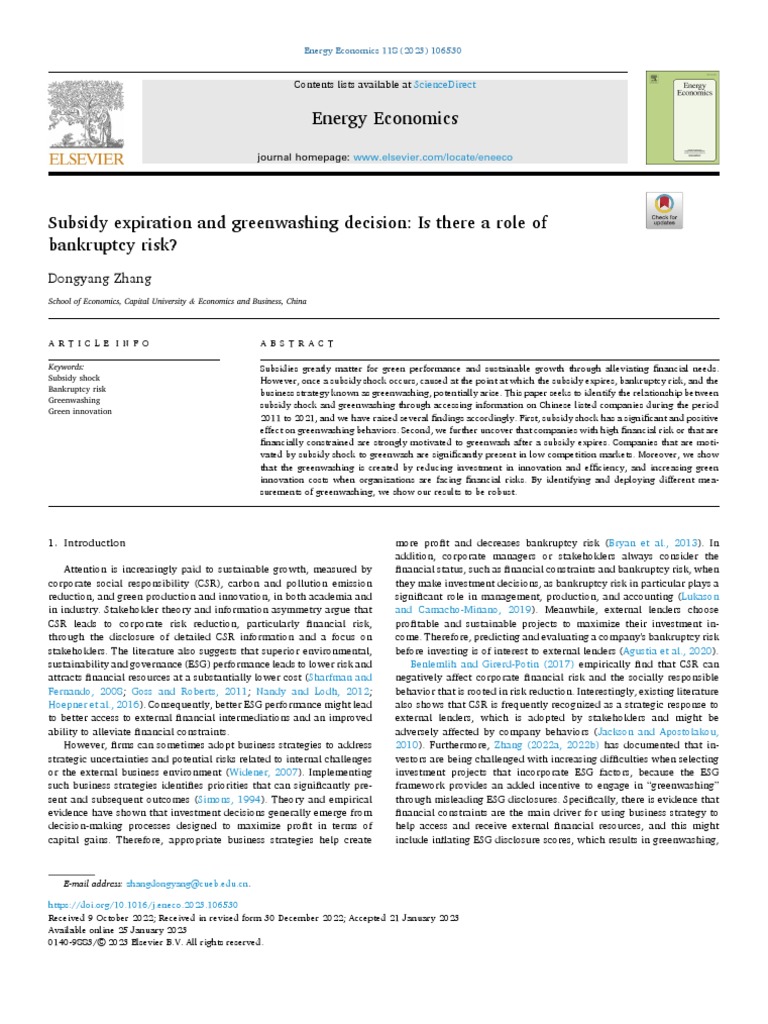 Subsidy Expiration and Greenwashing Decision Is There A Ro - 2023 - Energy Econ | PDF ...