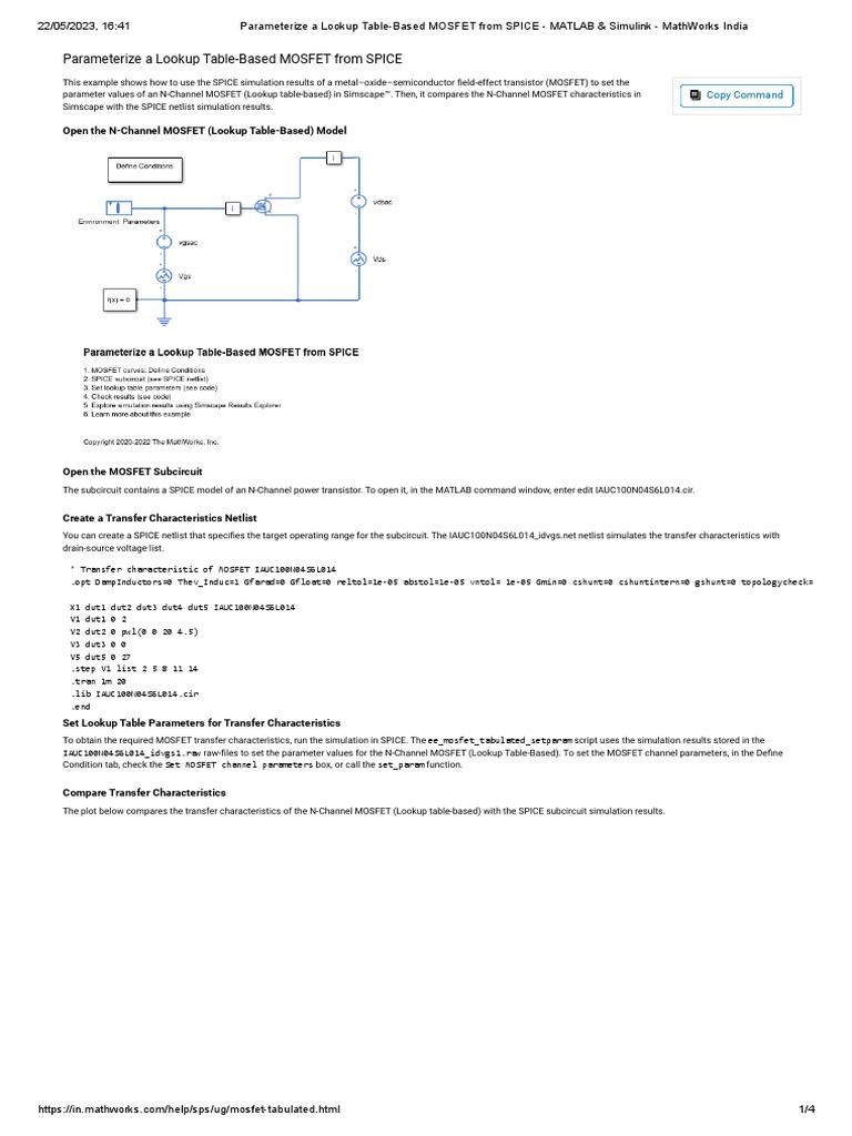 Parameterize A Lookup Table-Based MOSFET From SPICE - MATLAB & Simulink - MathWorks India | PDF ...