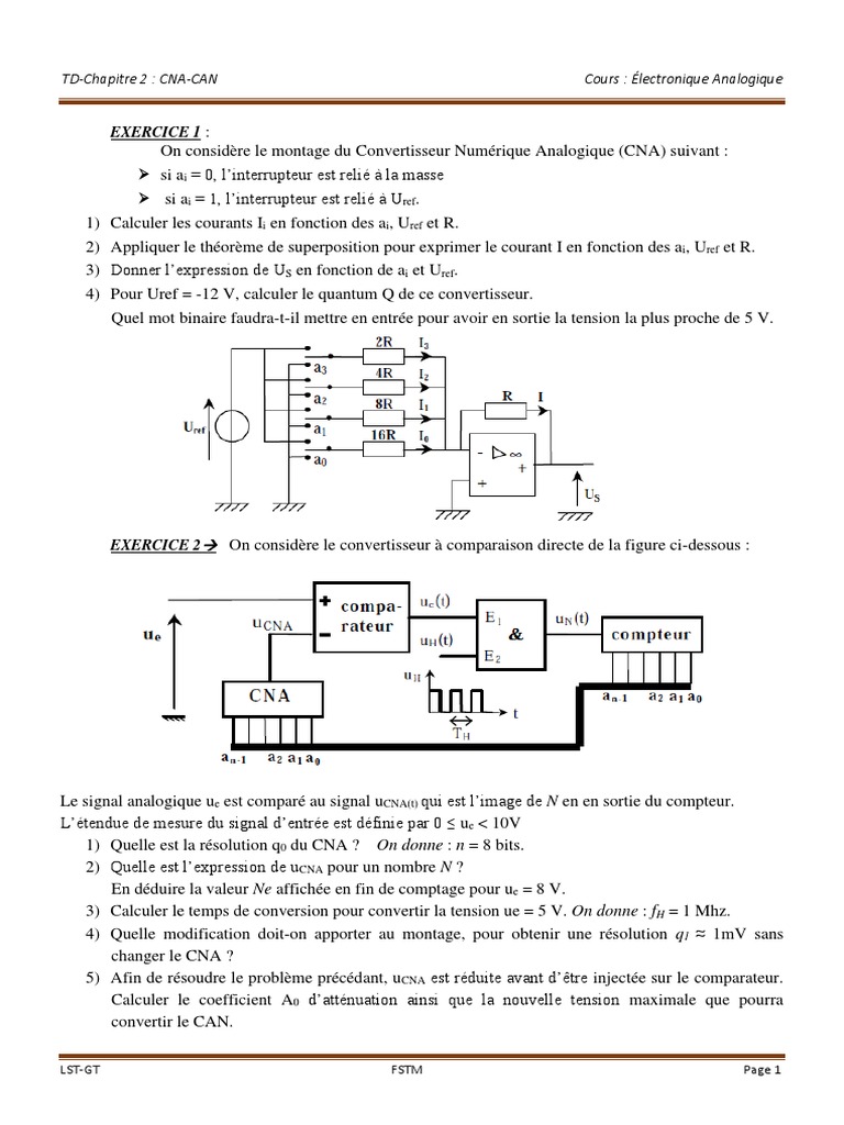 Exercices sur CNA et CAN en électronique | PDF | Analogique ...