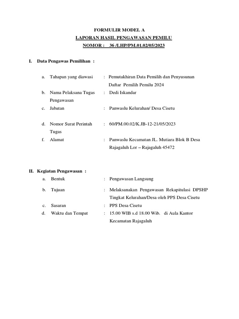LHP DPSHP DESA TANGGAL 08 MEI 2023 (AutoRecovered) | PDF