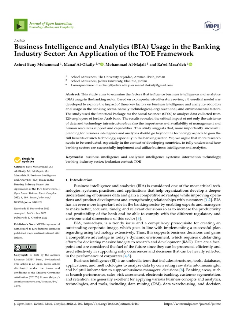 Business Intelligence and Analytics BIA Usag - 2022 - Journal of Open Innovati | PDF | Business ...