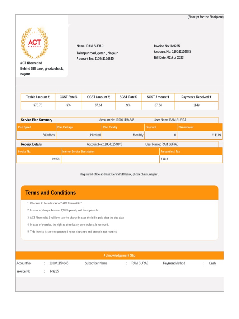 Internet Invoice Template 2 | PDF | Receipt | Invoice