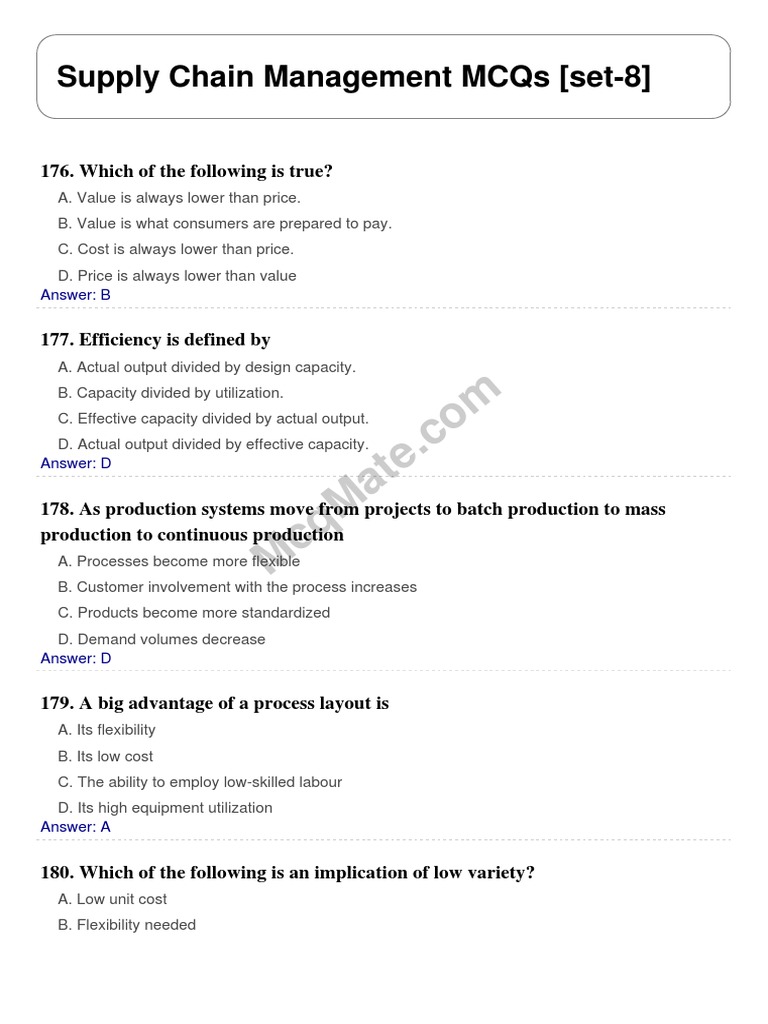 Supply Chain Management Solved MCQs (Set-8) | PDF | Supply Chain | Logistics