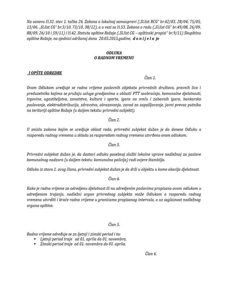 Odluka o Radnom Vremenu | PDF