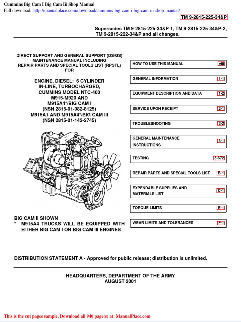 Cummins Big Cam I Big Cam III Shop Manual | PDF | Engines | Mechanical ...