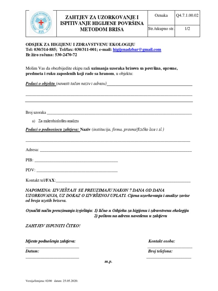 Zahtjev Za Uzimanje Briseva BLANKO | PDF