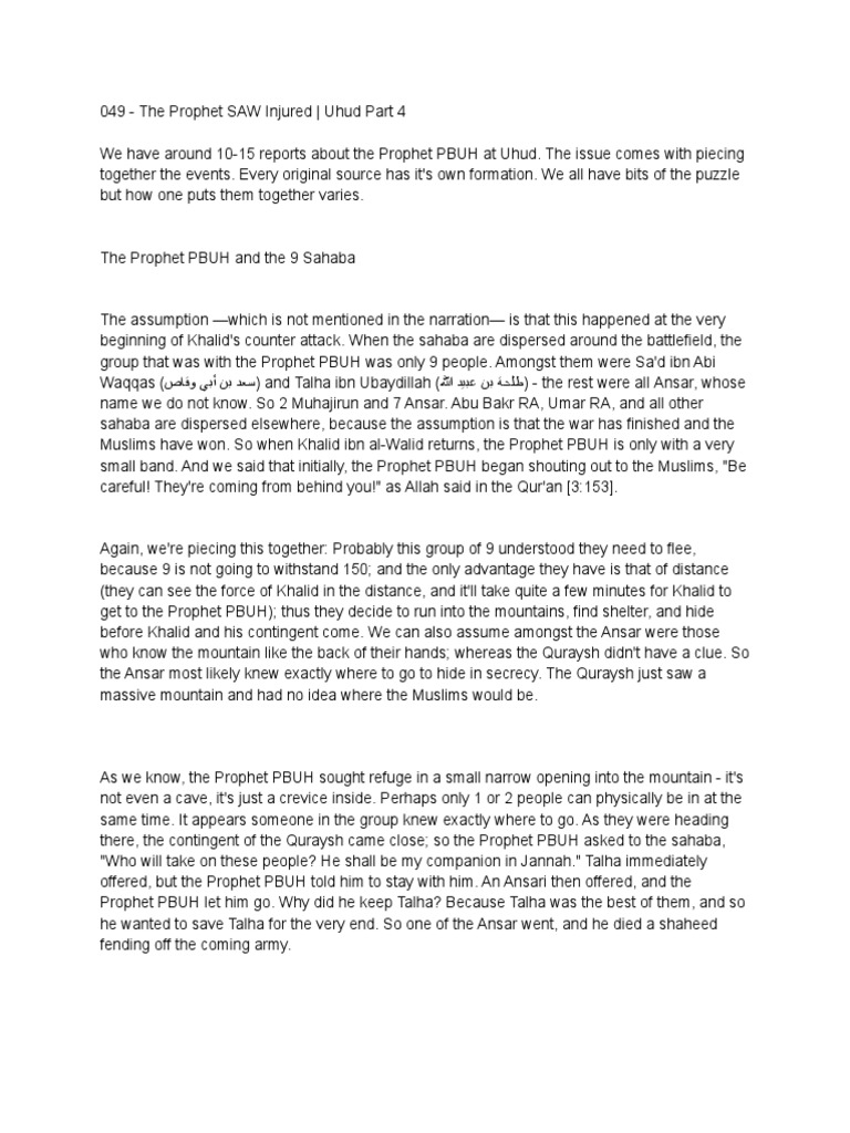 049 - The Prophet SAW Injured - Uhud Part 4 | PDF | Muhammad | Umar 049 - The Prophet SAW Injured - Uhud Part 4 | PDF | Muhammad | Umar