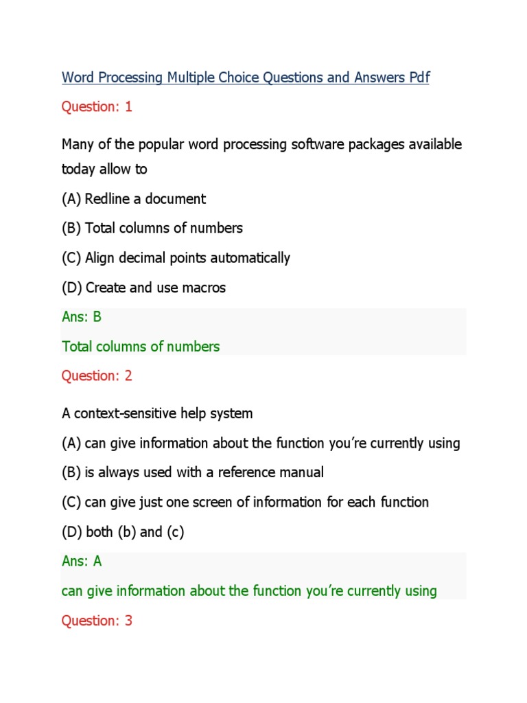 word-processing-multiple-choice-questions | PDF