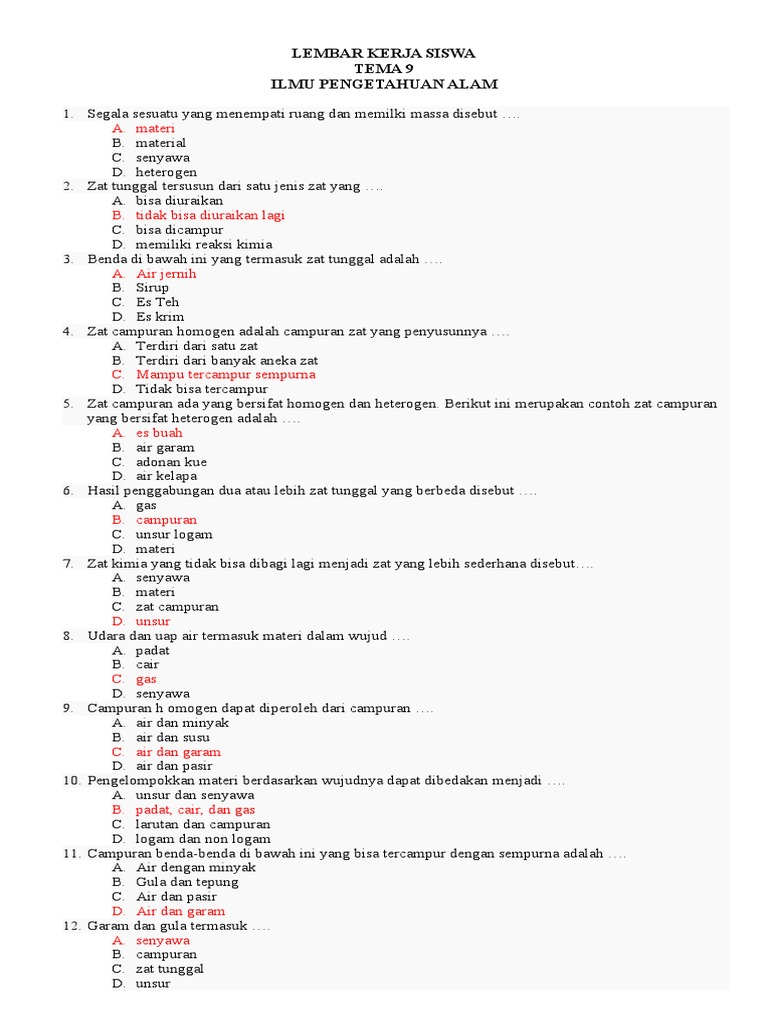 KUNCI JAWABAN LKS IPA Tema 9 Fix | PDF