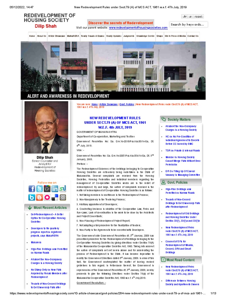 New Redevelopment Rules Sect 79 A 4th July 2019 Pdf Quorum