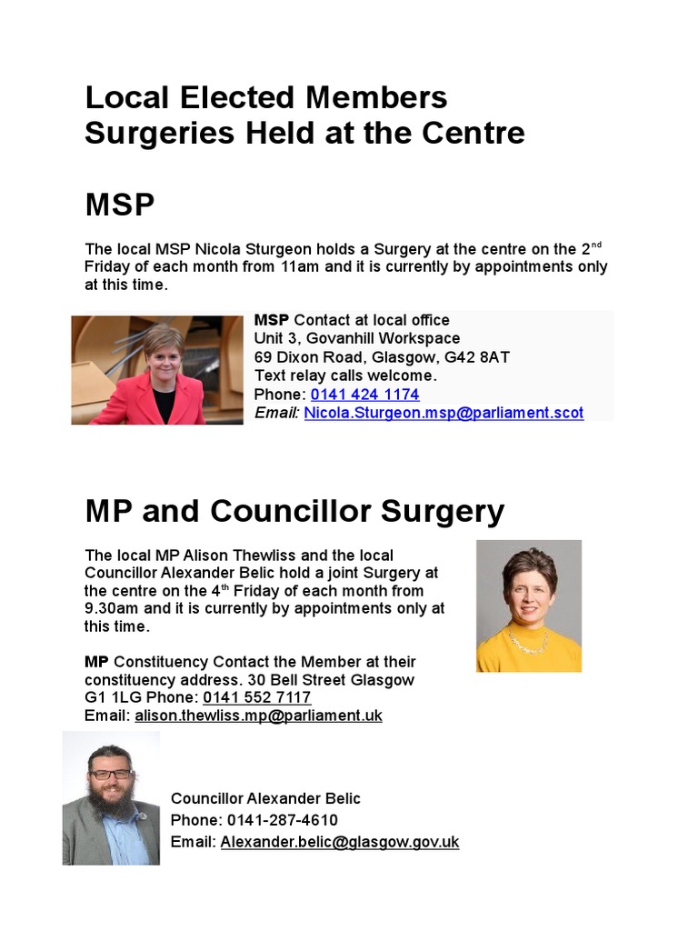 Local Elected Members Surgeries Held at The Centre MSP | PDF