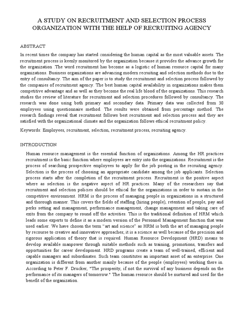 A Study On Recruitment And Selection Process Organization With The Help