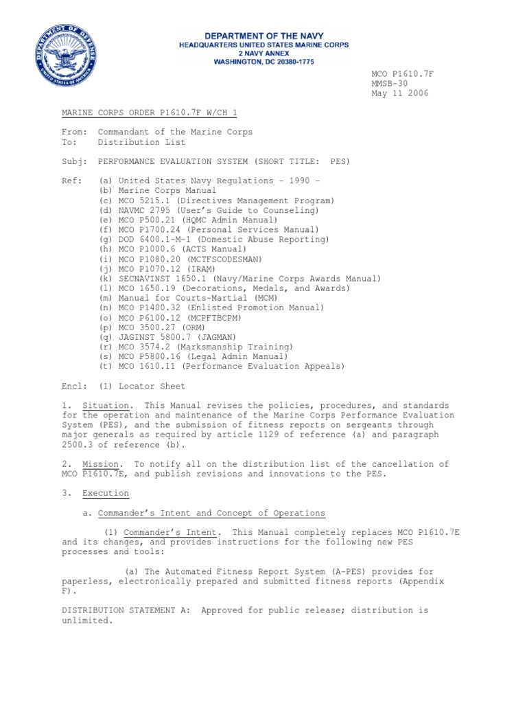 MCO P1610.7F W CH 1 | United States Marine Corps | Evaluation