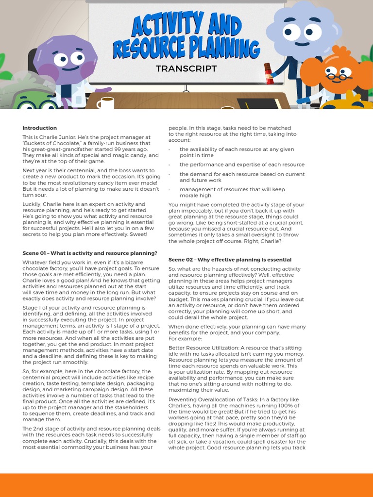 Activity and Resource Planning - Transcript | Download Free PDF | Employment | Resource