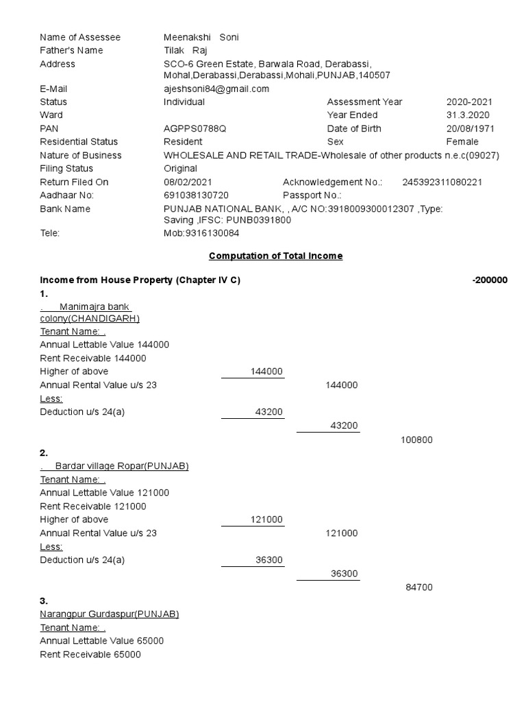 Computation Meenakshi Soni | PDF | Renting | Capital Gain