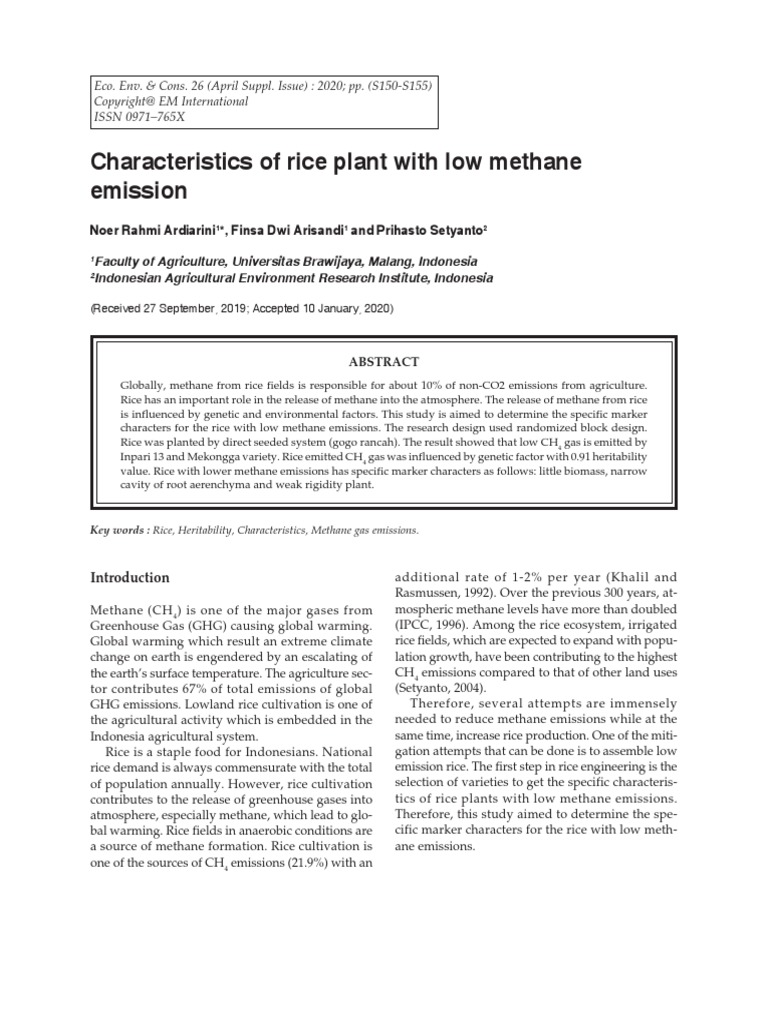 Characteristics of Rice Plant With Low Methane Emission | PDF ...