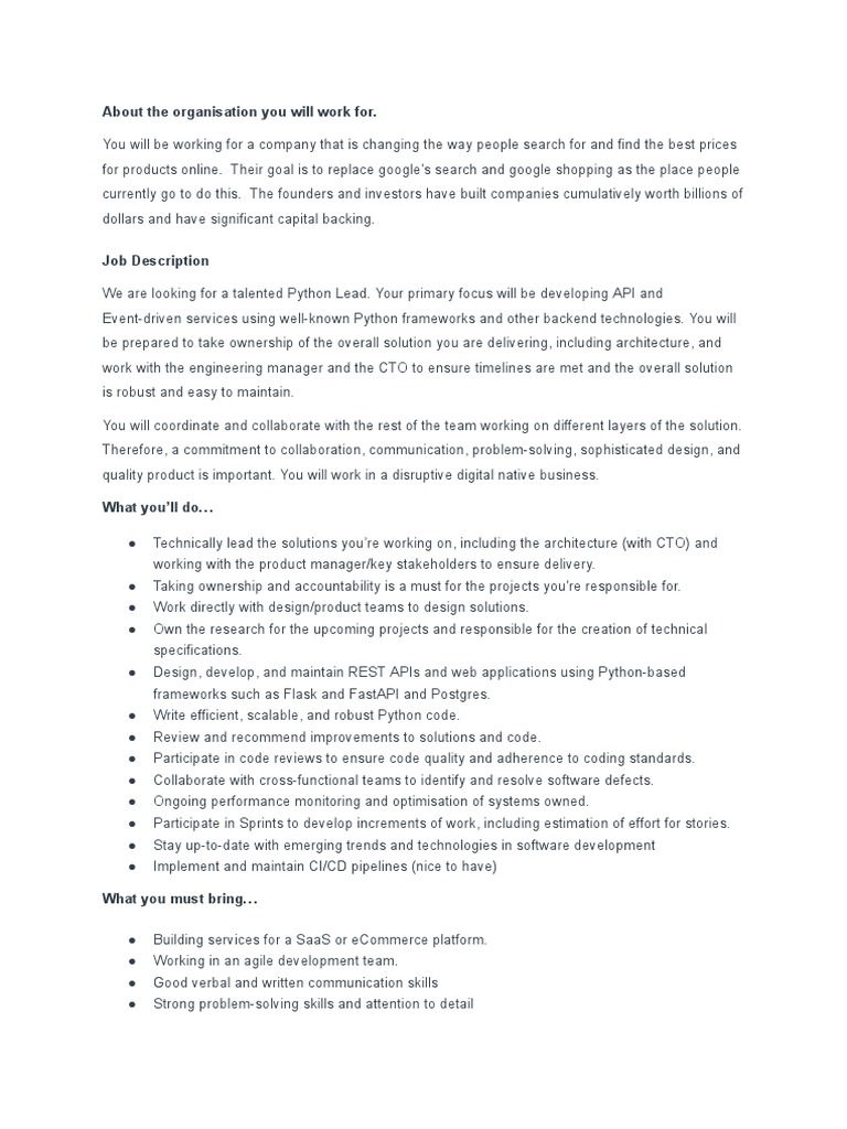Sr. Python Enginner | PDF | Representational State Transfer | Software Framework