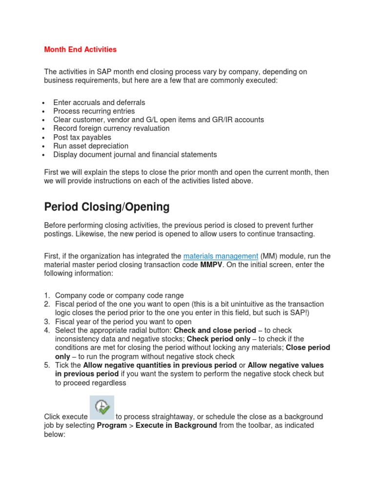 Month End Activities | PDF | Accrual | Deferral