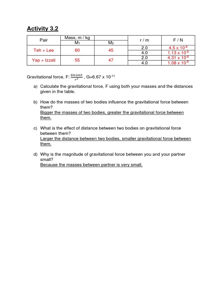 Activity 3.2 Amd 3.3 Phy F4 | PDF | Gravity | Natural Satellite