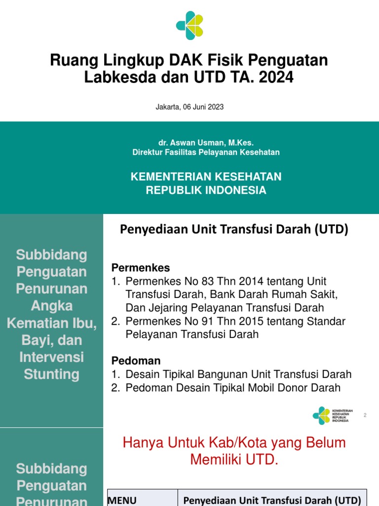 Ruang Lingkup DAK Fisik Penguatan Labkesda Dan UTD | PDF