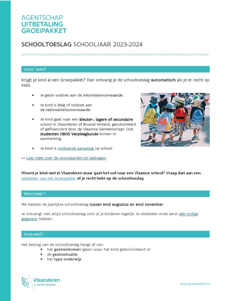 infofiche schooltoeslag-schooljaar 2023-2024 | PDF