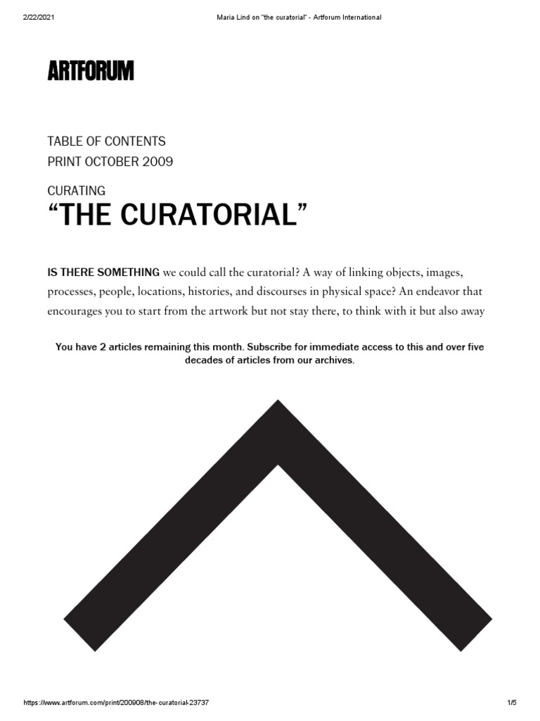 Maria Lind On "The Curatorial" - Artforum International | PDF | Curator