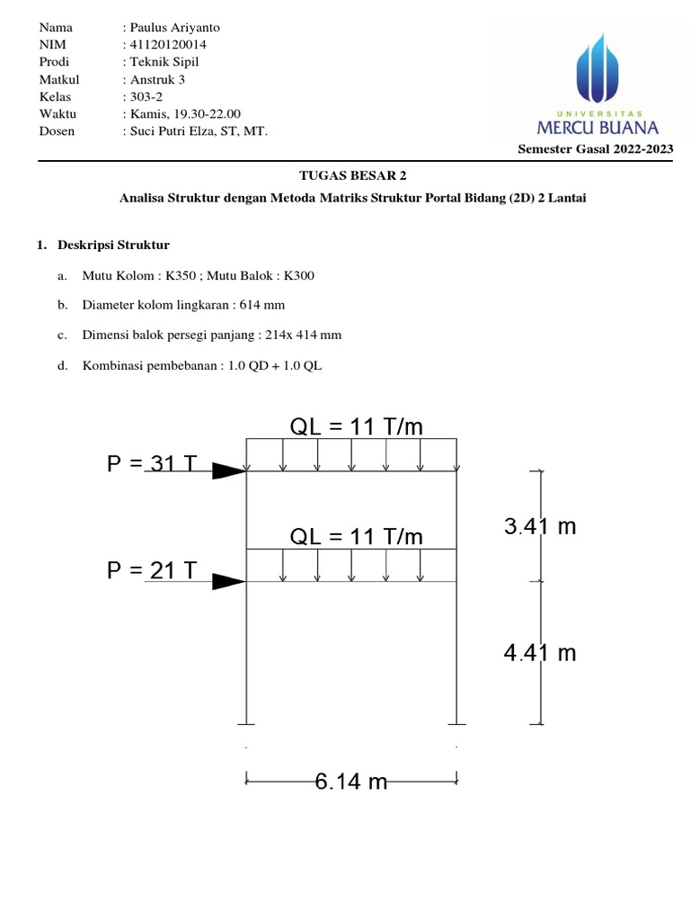 Analisa Struktur Portal 2D Lantai 2 | PDF