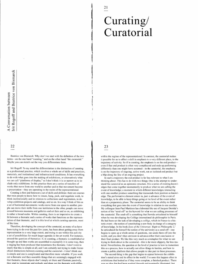 Beatrice von Bismarck and Irit Rogoff - Curating Curatorial | PDF