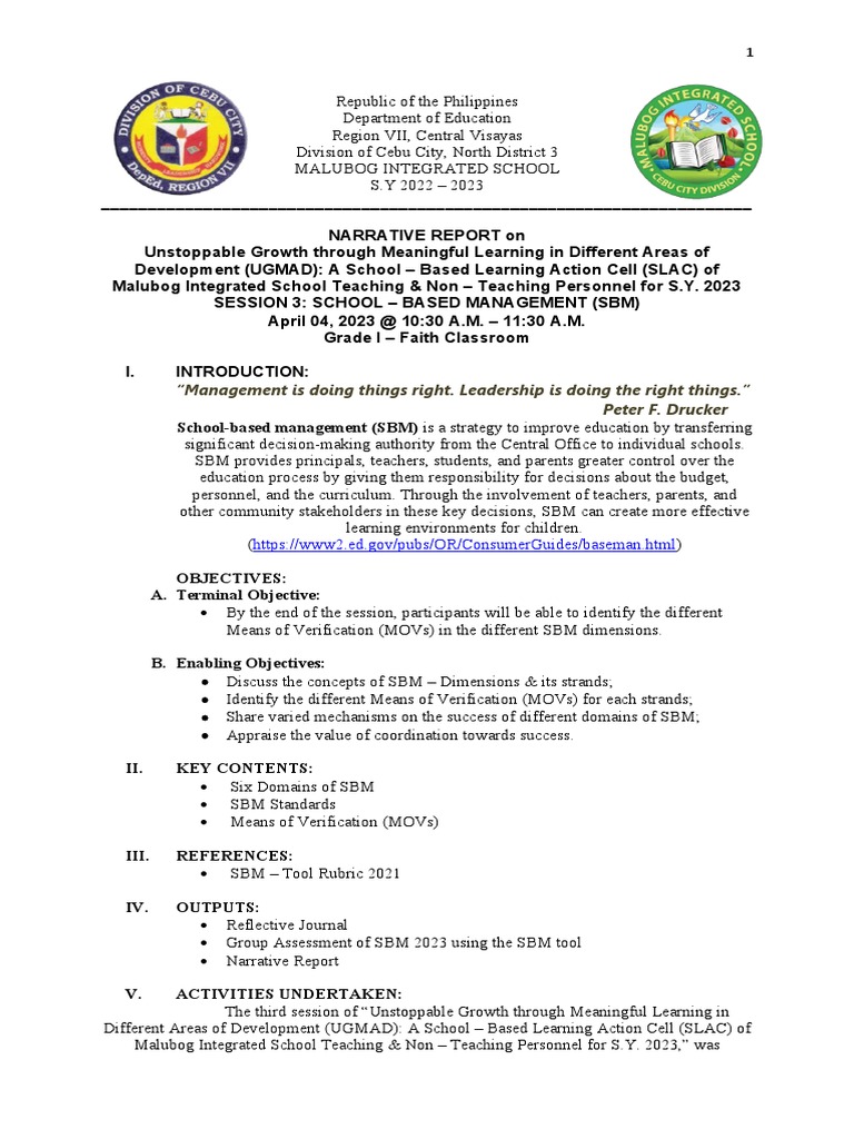 Slac 3 2022-2023 Narrative Report | PDF | Rubric (Academic) | Teachers