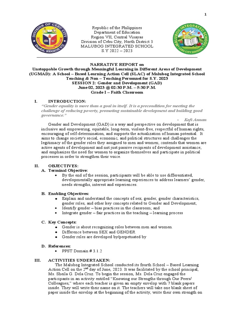 Slac 4 2022 - 2023 Narrative Report | PDF | Gender And Development | Gender